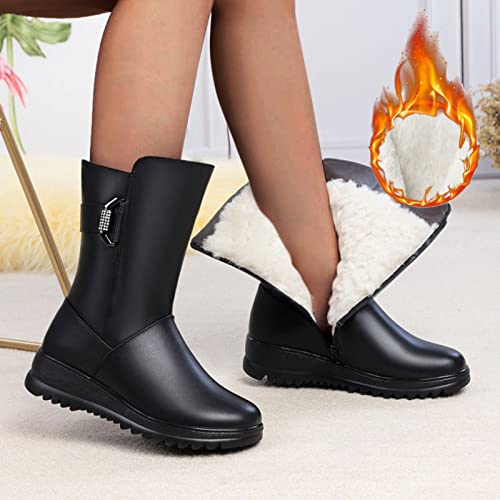 FASDNENDYS Womens Mid Knee High Boots Fashion Breathable Middle Plush Warm Shoes Womens Cowboy Knee Boots Black