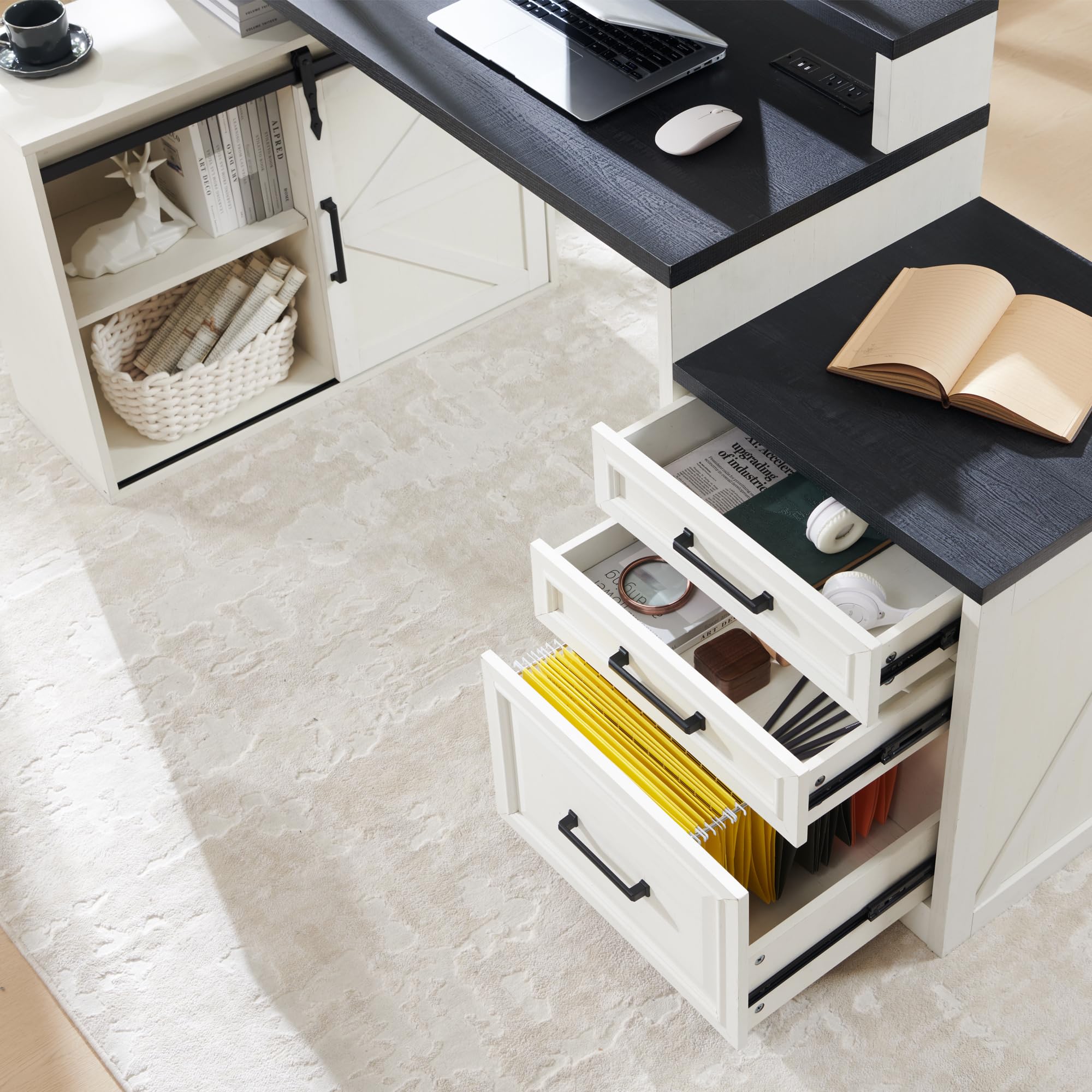 JXQTLINGMU Computer Desk with Darwers & Storage Cabinet, Off White