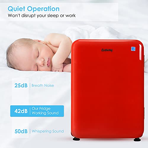 COSTWAY Compact Refrigerator, 2.4 cu ft. Single Door Small Fridge with Auto Defrost, Adjustable Temperature 32℉ to 50℉, Reversible Door, Removable Glass Shelves, Mini Fridge for Bedroom, Apartment, Red