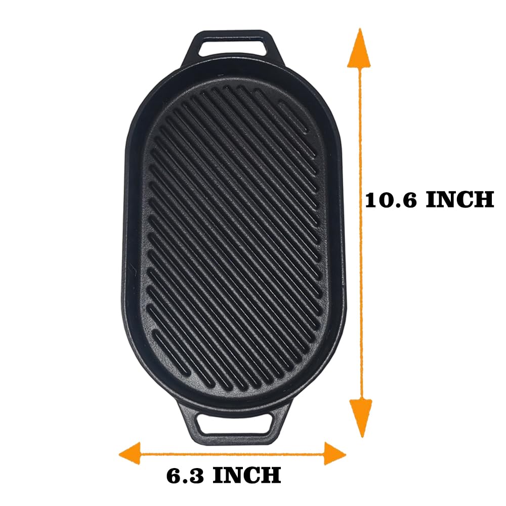 JAQKITU Oval Cast Iron Frying Pan for Steaks and Vegetables Convenient, Novel and Stylish