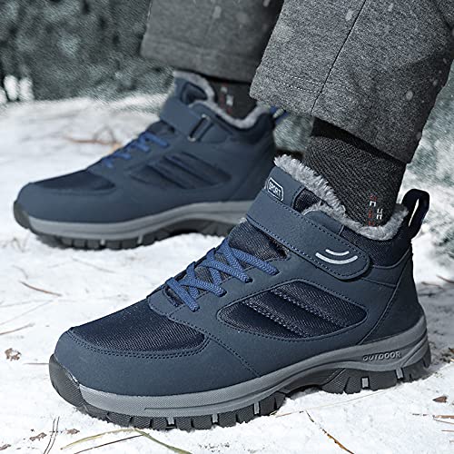 FASDNENDYS Womens Winter Snow Boots Warm Boots Couples Boots Men Round Flat Velvet Lightweight Construction Shoes Men Dark Blue