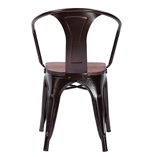 COSTWAY Metal Dining Chair Tolix Style Indoor Outdoor Use Armchair Stackable Bistro Cafe Chair Stackable Armchair, Set of 2