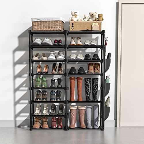 GREATSK 8 Tiers Shoe Rack 24-30 Pairs with Side Hanging and Storage Bag, The Special Material PP Sheet Shoe Shelf Boots Organizer, Free Standing Shoe Racks, Metal Shoe Rack