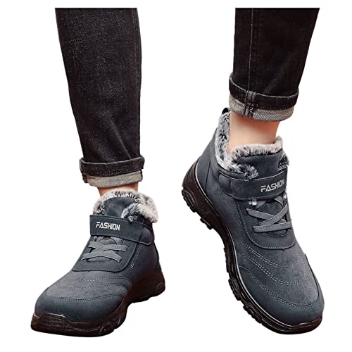 FASDNENDYS Women's Winter Boots Toe Sport Shoes Round Men Warm Flat Winter Keep Boots Hiking Shoes Men Lightweight Grey