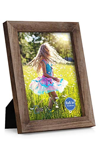 RPJC 6x8 inch Picture Frame Made of Solid Wood and High Definition Glass Display Pictures for Table Top Display and Wall Mounting Photo Frame with Stand Carbonized
