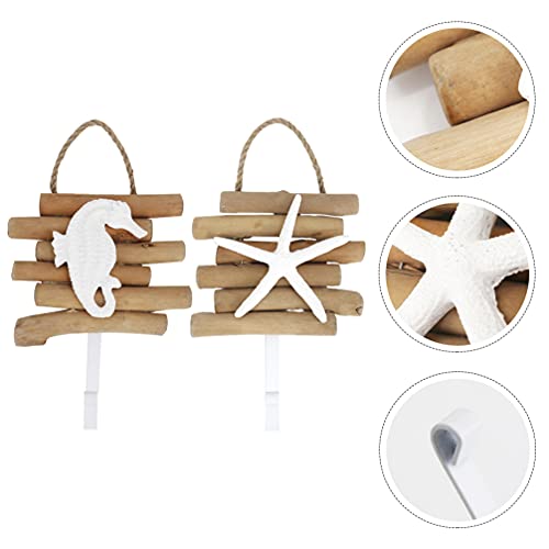 HEALLILY Nautical Wall Hook Mediterranean Coat Hook Towel Wall Hooks Wooden Hangers Nautical Beach Signs Rustic Wall Decor for Bedroom Living Room 2PCS