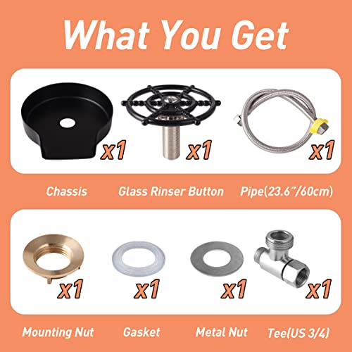 Genround Glass Rinser, Easy to Install Bottle Washer, Stainless Steel Glass Rinser for Kitchen Sinks, Bar Glass Rinser for Red Wine Glass Wash, Kitchen Sink Accessories, Automatic Flushing Device