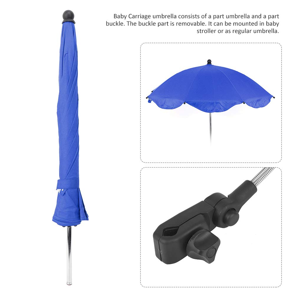 Diydeg Baby Carriage Sun Shade, Folding Non-Skid Anti-UV Stroller Sunshade Umbrella, for Strollers Bicycles(Blue Umbrella)