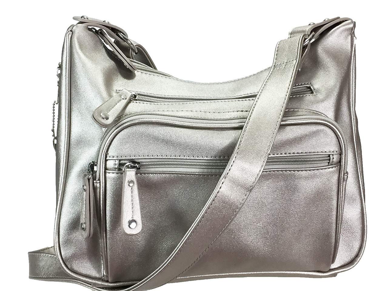 Zzfab Fashion Locking Concealed Carry Big Hobo Bag CCW Cross Body Bag with Credit Card Slots Pewter