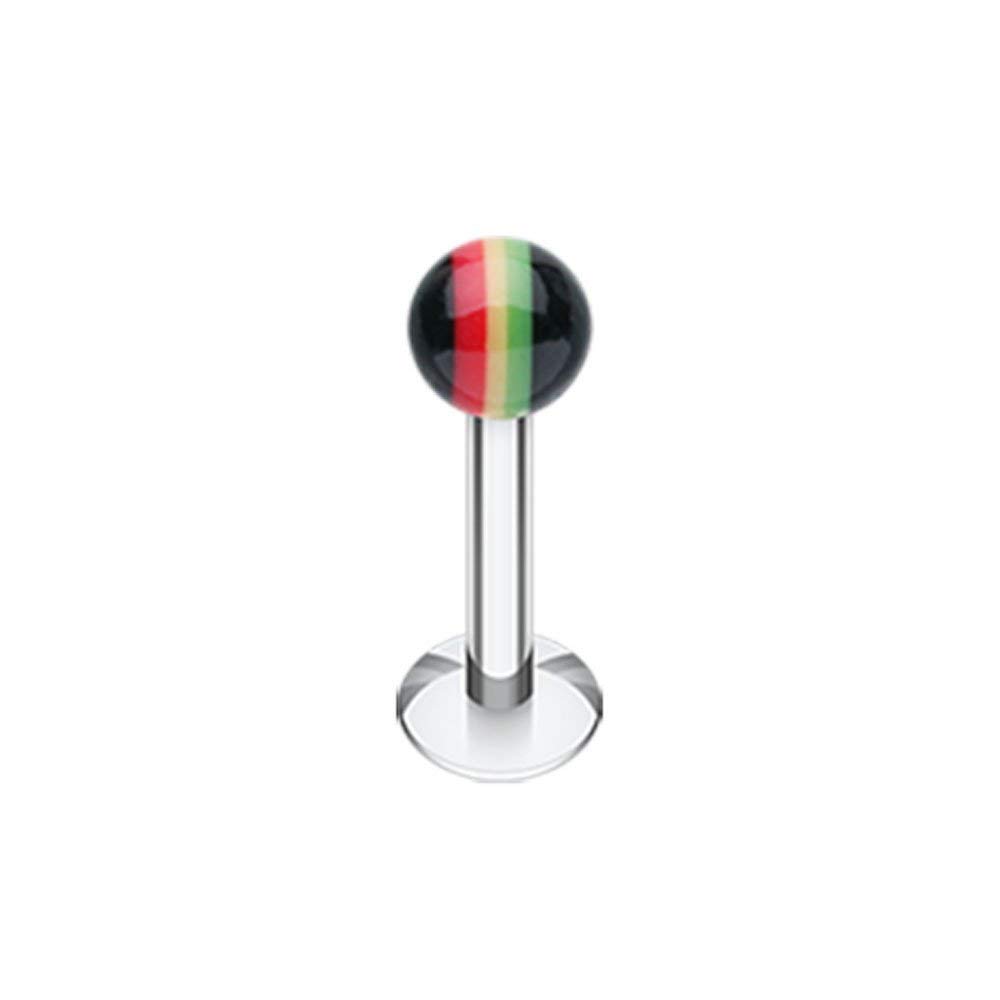 Covet Jewelry Rasta Jamaican Stripe UV Acrylic Ball Top Labret (14 GA, Length: 8mm, Ball: 4mm)
