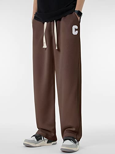 SHENHE Men's Elastic Waist Drawstring Sweatpants Straight Leg Loose Pants Trousers Coffee Brown M