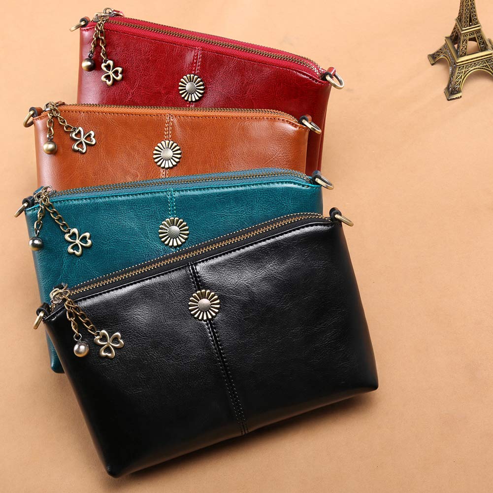 Women's Leather Wristlet Clutch Crossbody Bag, Small Shoulder Bag Cross Body Handbag Purse (Red)