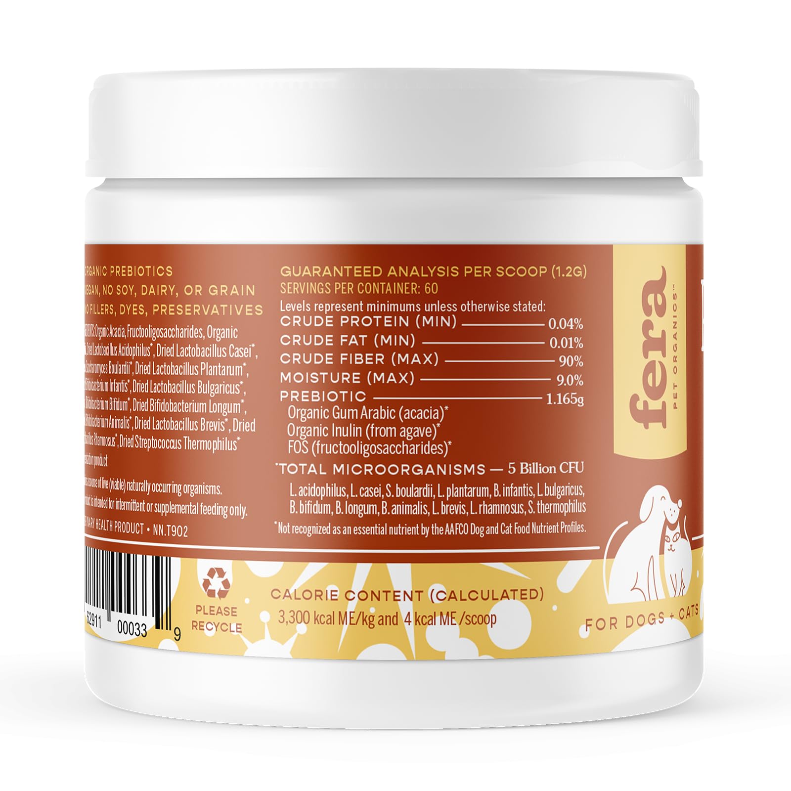 Fera Pets Probiotic & Postbiotic Bundle for Dogs & Cats β Organic Probiotics with 12 Strains, Prebiotics, Oregano, Thyme & Tynagen for Digestive and Immune Support β 60 Servings & 120 Servings