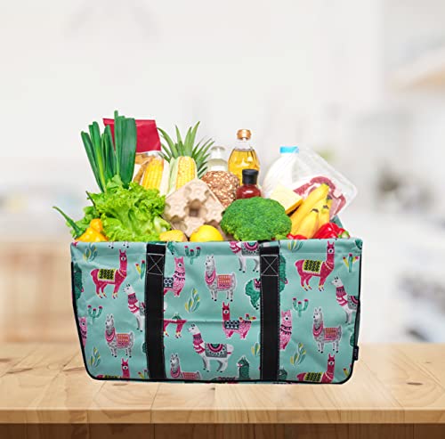 NGIL Extra Large Utility Tote Reusable Grocery Bag Oversized Collapsible for Groceries, Storage, Picnic, Beach (Floral Pattern-navy)