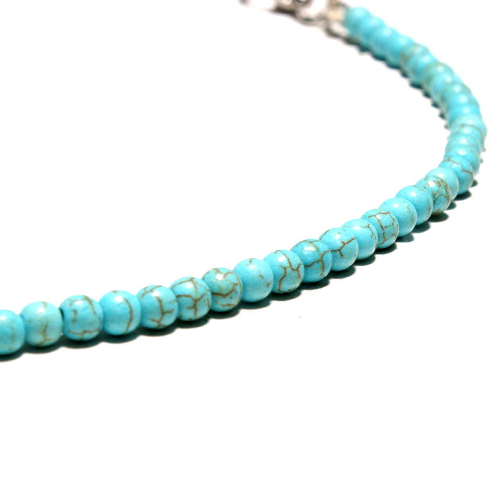 Cross Pendant Necklace Round Turquoise Clavicle Necklace Handmade Beads Choker for Women Girls