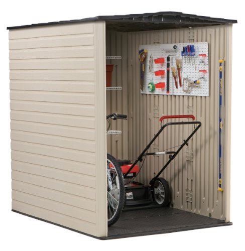 Rubbermaid Large Plastic Vertical Resin Weather Resistant Storage Shed, 5 x 6 Ft., Sandstone, for Garden/Backyard/Home/Pool/Bikes/Lawn Mowers