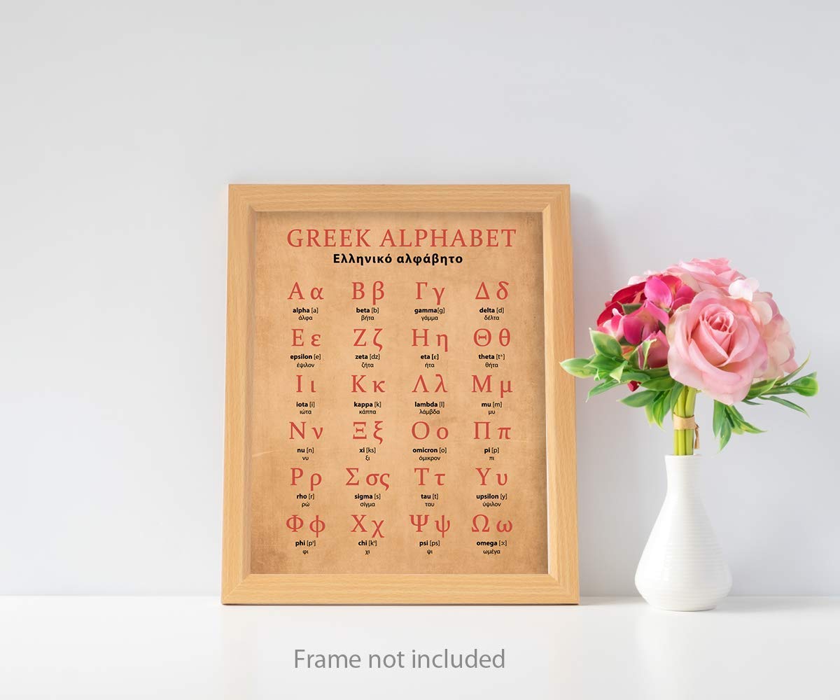 Greek Alphabet Poster - Unframed 8x10 in - School Picture with Motivational Message - Education Kids Room Decor and Positive Signs Wall Art