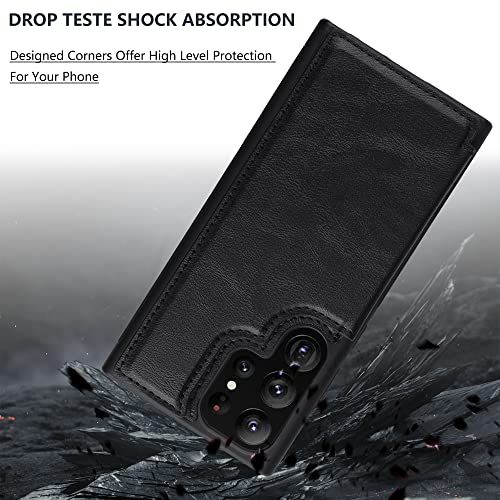 Kedoo for Samsung Galaxy S23 Ultra Wallet Case with Card Holder,PU Leather RFID Blocking Card Slot,Double Magnetic Clasp and Durable Shockproof Cover, Black.