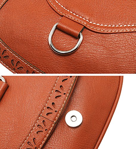 Women's PU Hollow Shoulder Bag Crossbody Bag Front Belt Messenger Bag Red