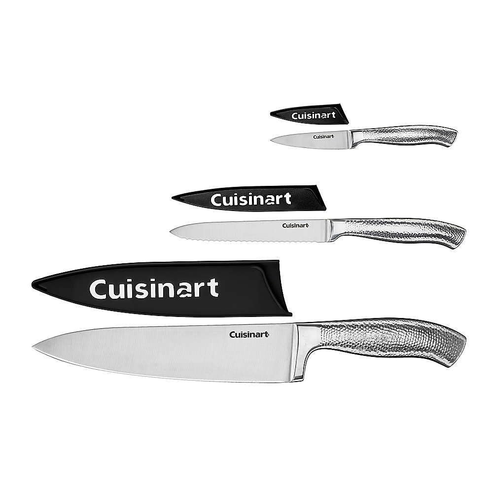 Cuisinart Classic High-Carbon Hammered Stainless Steel Forged Knife Set With Sheath Blade Gaurds (6-Piece Set) 8-Inch Chef's, 5.5-Inch Utility and 3.5-Inch Paring