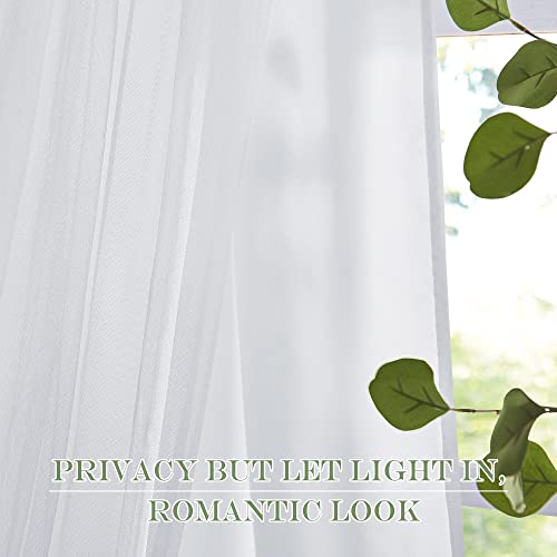 NICETOWN White Backdrop Curtains Overlapped with Tulle Backdrop Background Wall Drapes for Holiday Video Parties Weddings Baby Birthday Party Bridal, Space Divider (5' W x 8' L, 2 Pieces)