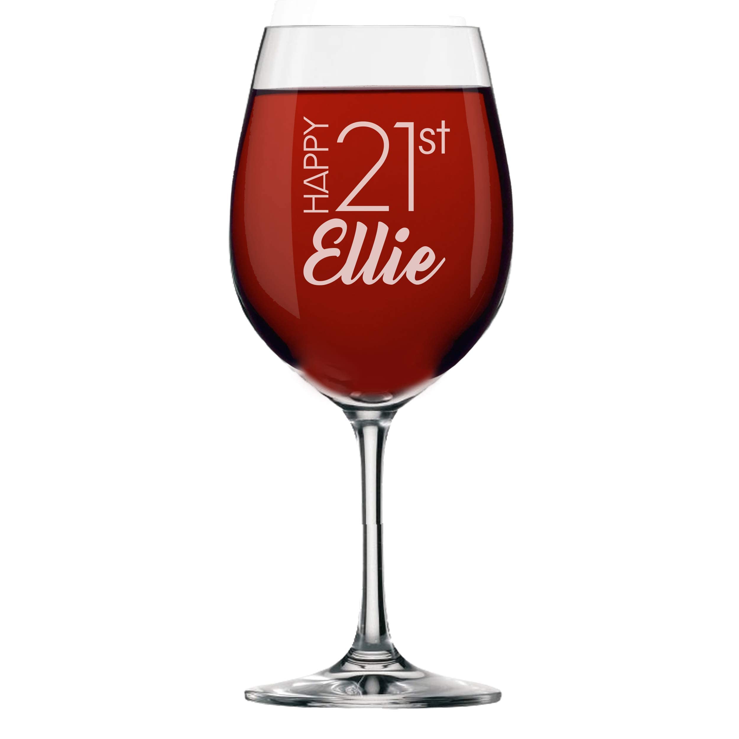 Custom Monogrammed Happy Birthday Wine Glass, Shot Glass, Beer Glass, Champagne Flute - Customized Present for 30th, 40th, 50th, 60th Celebration (16 oz Wine Glass with Stem)