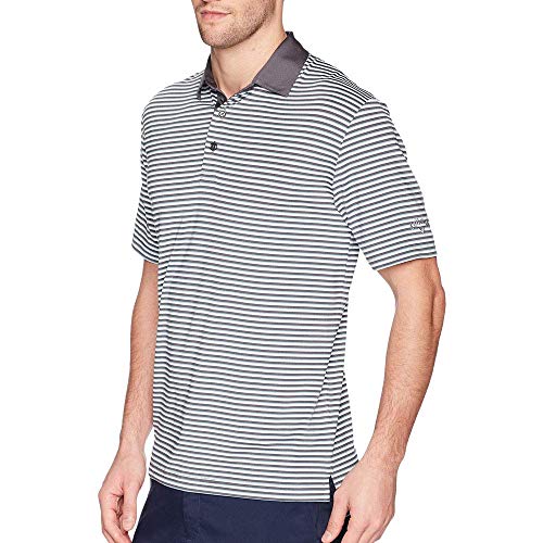 Callaway Men's Refined 3 Color Stripe Short Sleeve Golf Polo Shirt, Asphalt, Medium