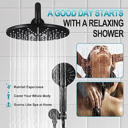 GAPPO Matte Black Shower System 9 Inch, Rain Shower Head with Handheld Spray High Pressure, Bathroom Luxury Wall Mounted Shower Faucet Set Rough-in Valve and Shower Trim Included