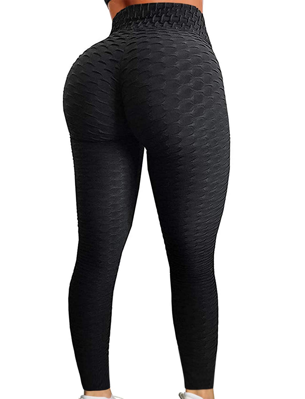 CROSS1946 Legging for Womens High Waist Textured Booty Yoga Pants Butt Lifting Ruched Workout Tummy Control Push Up #1 Texture Black M