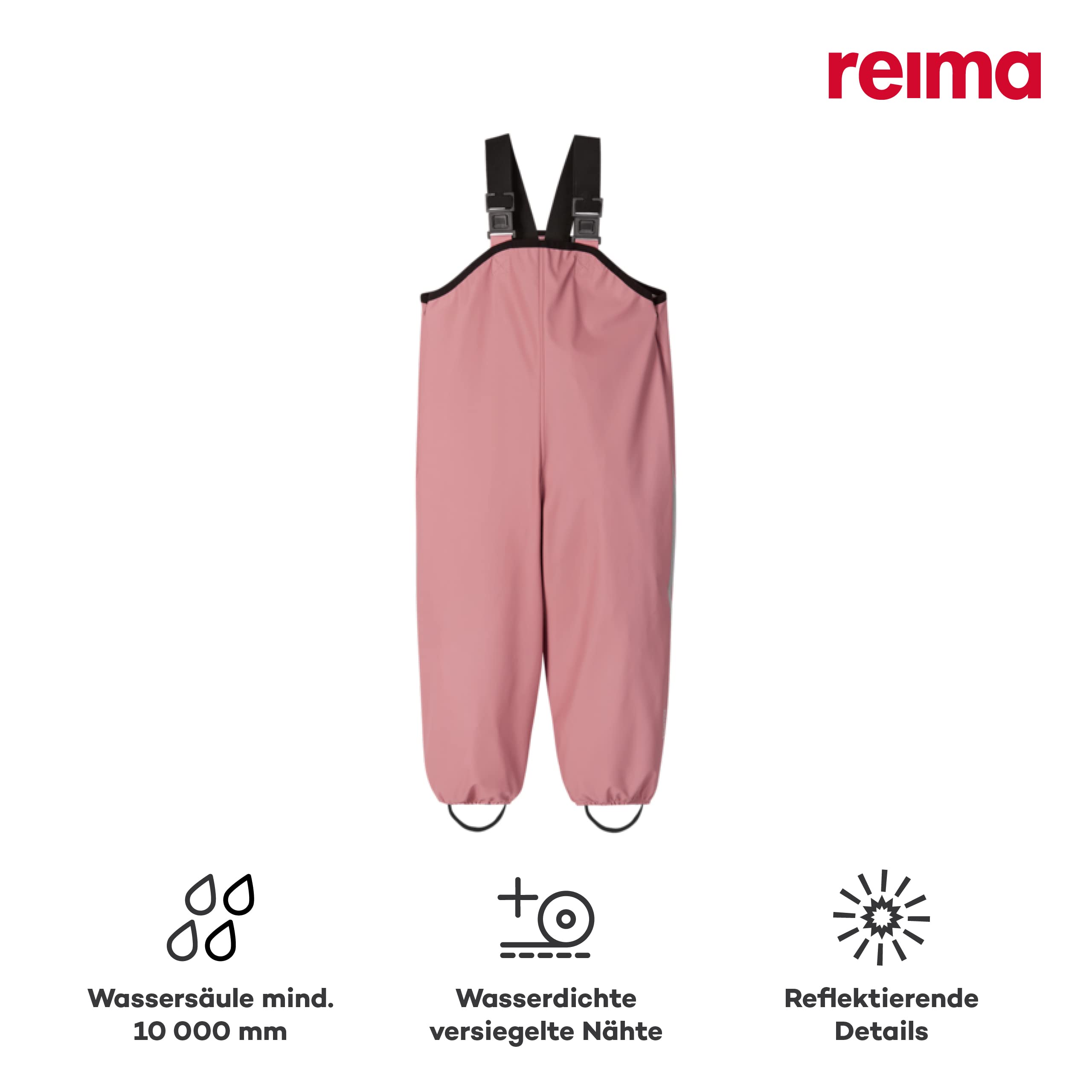 Reima Lammikko Kids Waterproof Suspender Rain Pant Lightweight Windproof Outdoor Rain Bib, Greyish Green, 2T