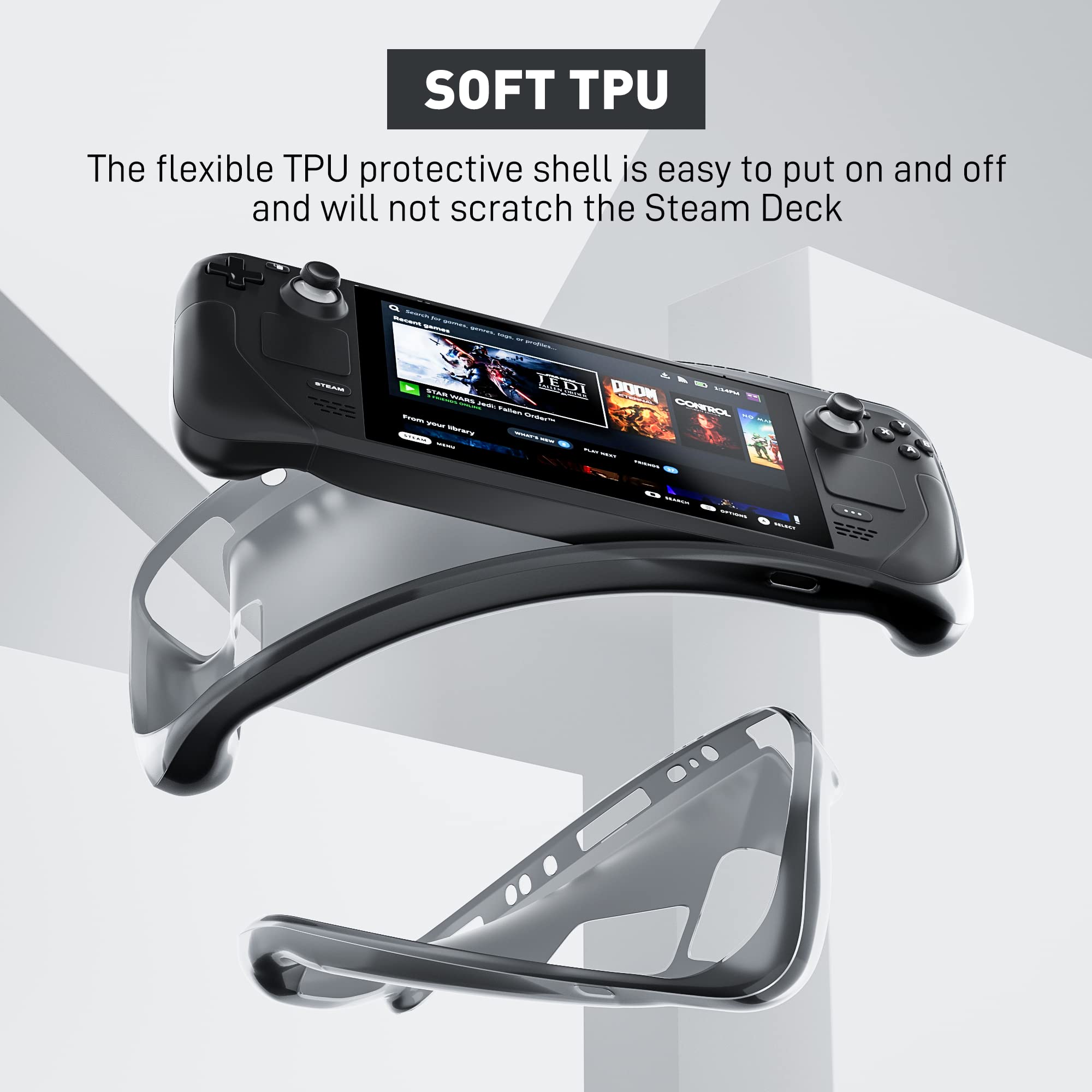 FANPL Case for Steam Deck Accessories with 2 Screen Protector Tempered Glass and 6 Thumb Grips, TPU Protective Case Cover for Steam Deck