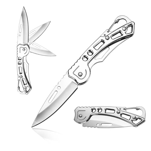 Gerderk 6 Pack Folding Pocket Knife, Pocket Knife with Chain, Only 2.5 in. Blade - EDC Knife for Camping Hiking Fishing for Men and Women (Silvery)