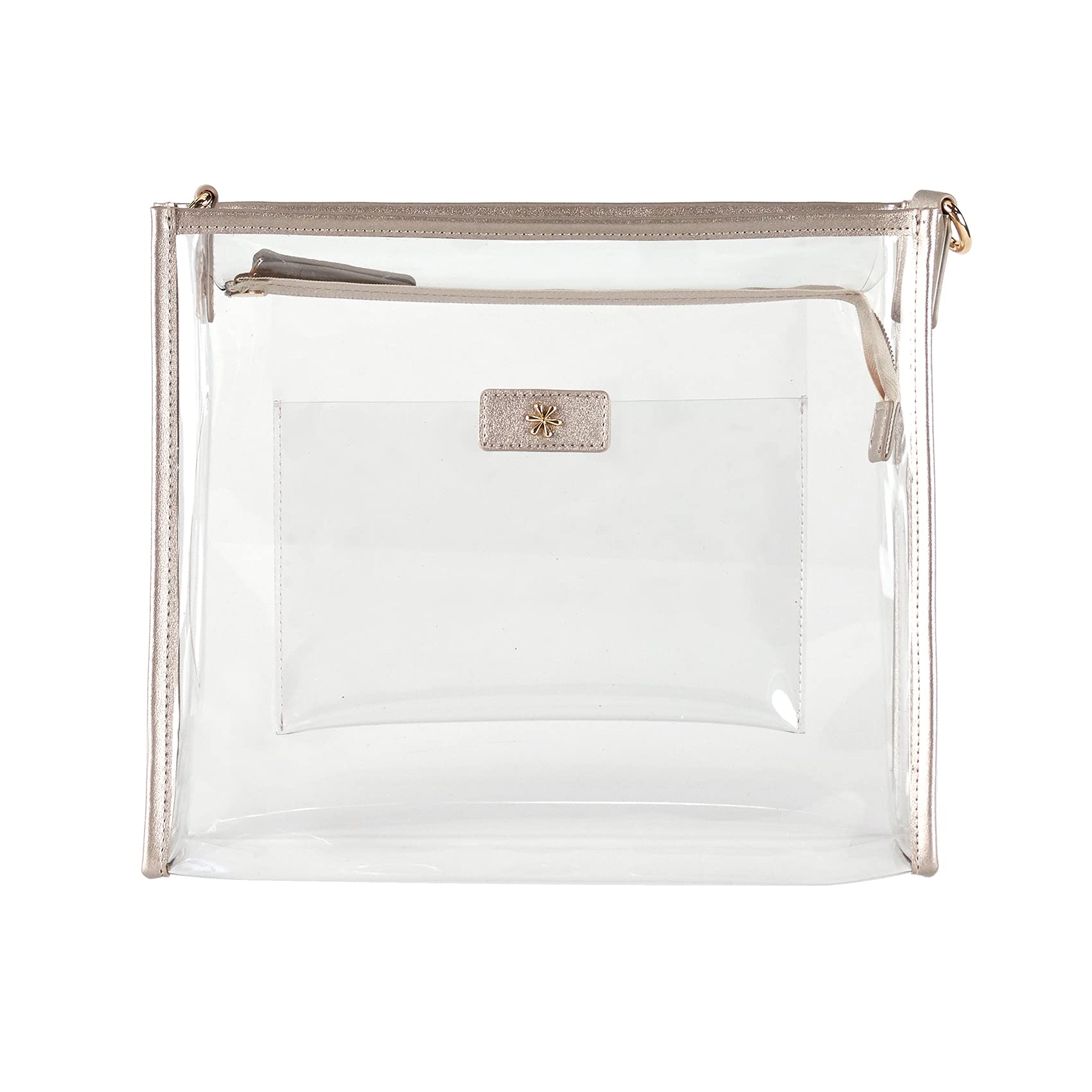 Crossbody Stadium Bag - Clear with Mid Century Circles Interchangeable Strap, Standard Stadium Size, Reusable Shoulder Bag, Includes Vegan Leather Trim & Gold Metal Hardware, by Erin Condren
