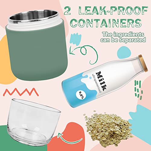 UHAPEER Oatmeal Yogurt Container, Overnight Oats Containers with Lids and Spoon, Stainless Steel Insulated Food Container, 2-Tier Cereal Cup On the Go, Parfait Cup Milk Container for Breakfast Lunch