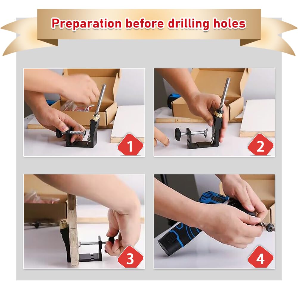 Comidox 1Set 15°Woodworking Inclined Hole Locator Hole Jig Kit Pocket Hole Drill Guide Jig Set for Professionals and Tool Enthusiasts