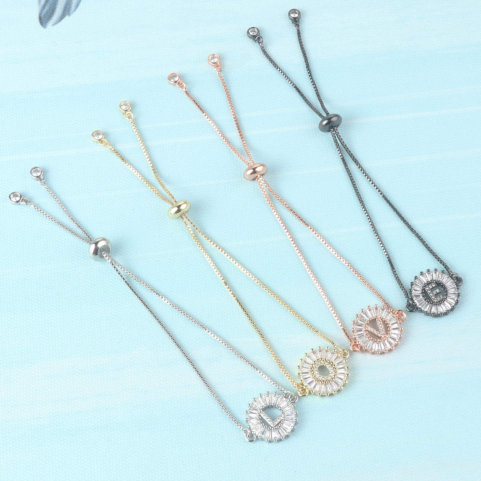COTTVOTT Charms Initial Letter Bracelet Women A-Z Alphabet Adjustable Chain Bracelets 4 Colors (J, Gold Color)