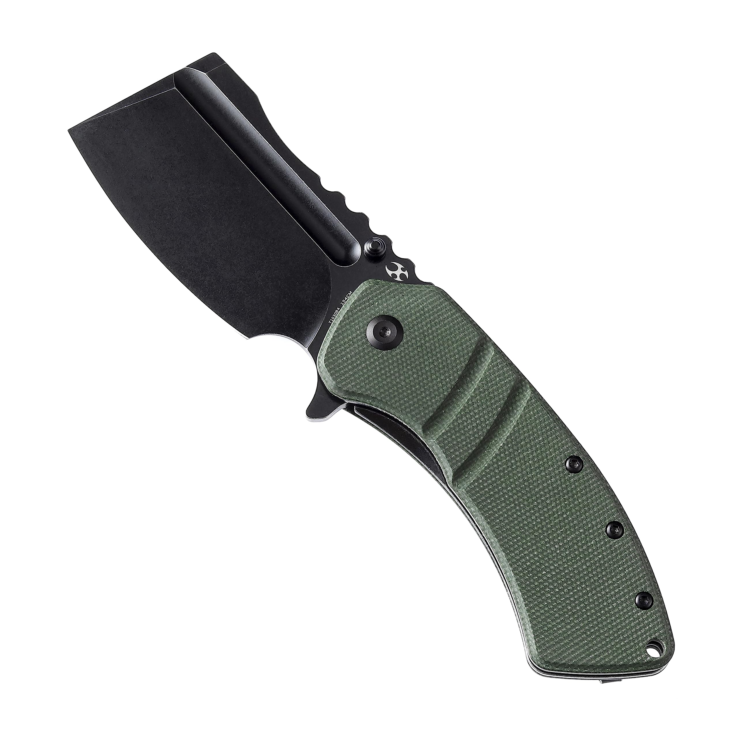 KANSEPT Pocket Knives XL Korvid Cleaver Style, Pocket Knife 3.55'' Black TiCn Coated 154CM Blade Pocket Folding Knife with Green Micarta Handle EDC Folding Knife T1030B4