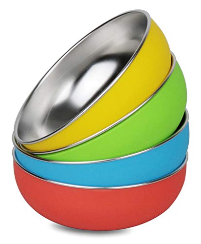 WeeMoose Premium 304 Stainless Steel Baby Bowls with Removable Silicone Shell | Set of 4 Bowls | Toddler Food Bowls Snack Container