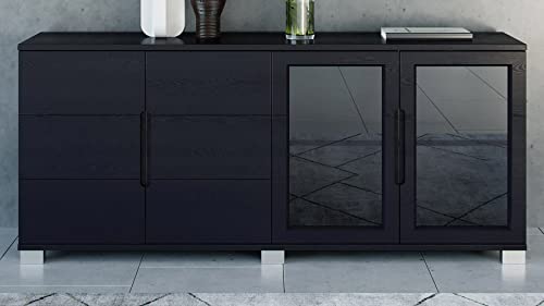 Zuri Furniture Hayes Modern Cabinet with Glass Doors - Black Oak