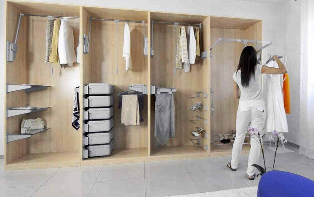 Wood Technology SuperLift Pull Down Closet Rod System, Grey, with Side-Mounted Multi-position Tensioners for Wardrobe Storage