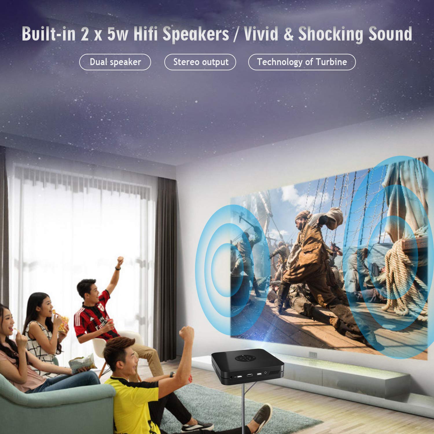 DLP Projector TOUMEI K1, Portable Movie Projector High Bright 350-ANSI, Android Smart Video Projector Support 1080P 300" MAX WiFi BT 4.2 HDMI iOS Android Mirroring Electric Focus Large Speakers