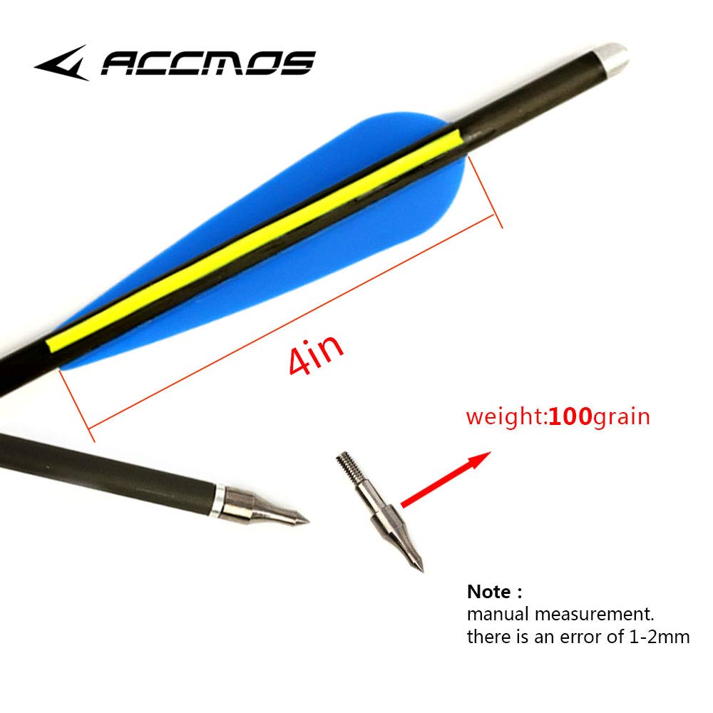 Crossbow Bolts 13 Inch Pure Carbon Crossbow Arrows for Hunting with 4" Feathers and 100 Grain Replacement Arrowheads for Archery Shooting Target Practice