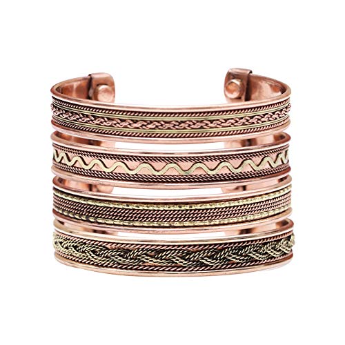 Crocon Exclusive Tibetan Copper Adjustable Bangle Bracelets set of 4 Indian pattern Unisex Yoga Jewelry Spiritual Gorgeous Collection Ideal Gift