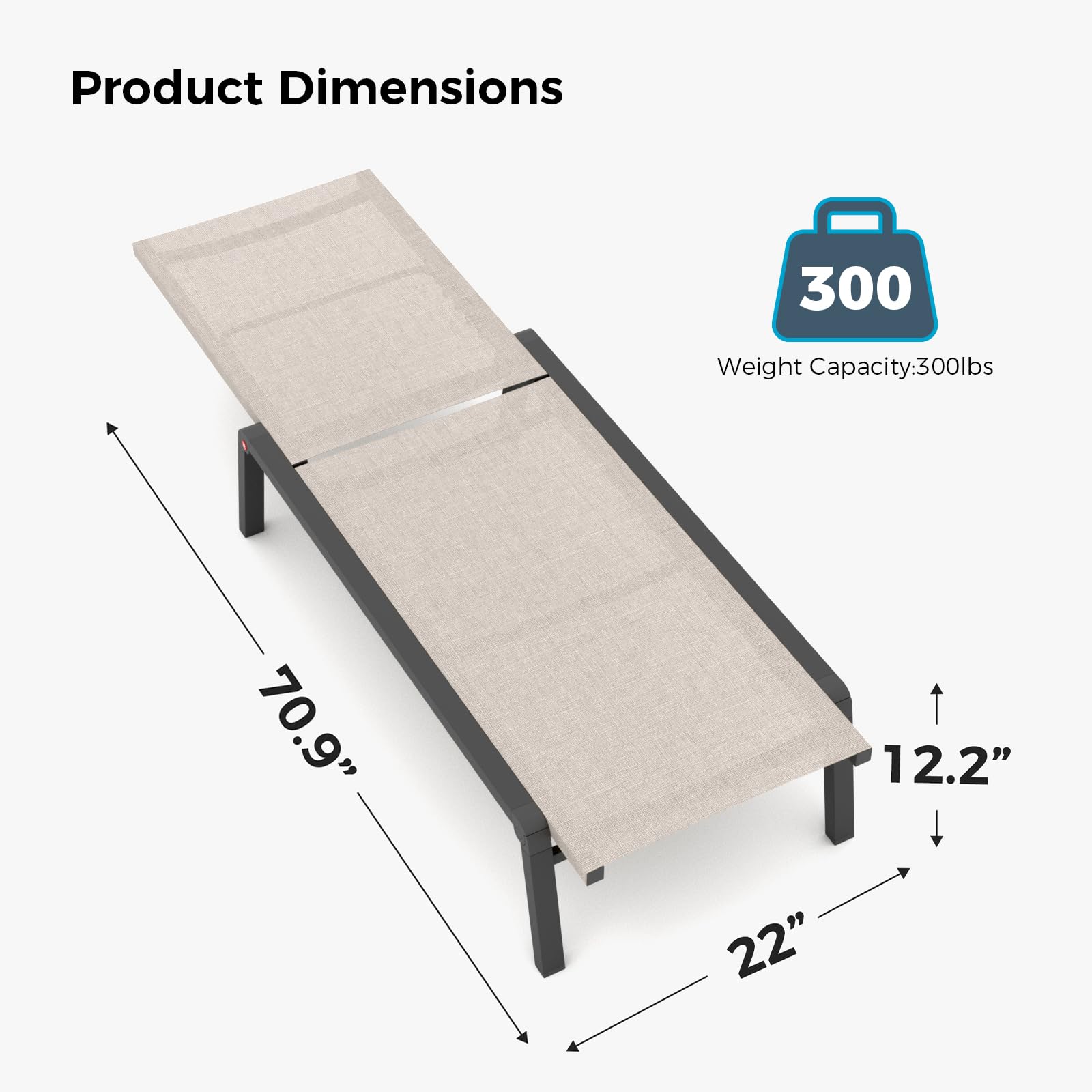 FHVIT Patio Chaise Lounge Set of 2 with 5 Adjustable Backrest, Foldable Aluminum Chaise Lounge Chair Recliner for Outdoor, Poolside, Sun Tanning