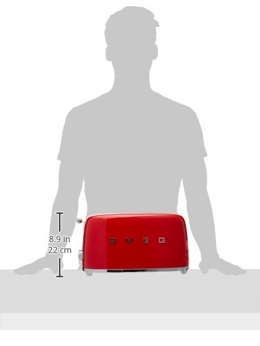 Smeg TSF02RDUS 50's Retro Style Aesthetic 4 Slice Toaster, Red