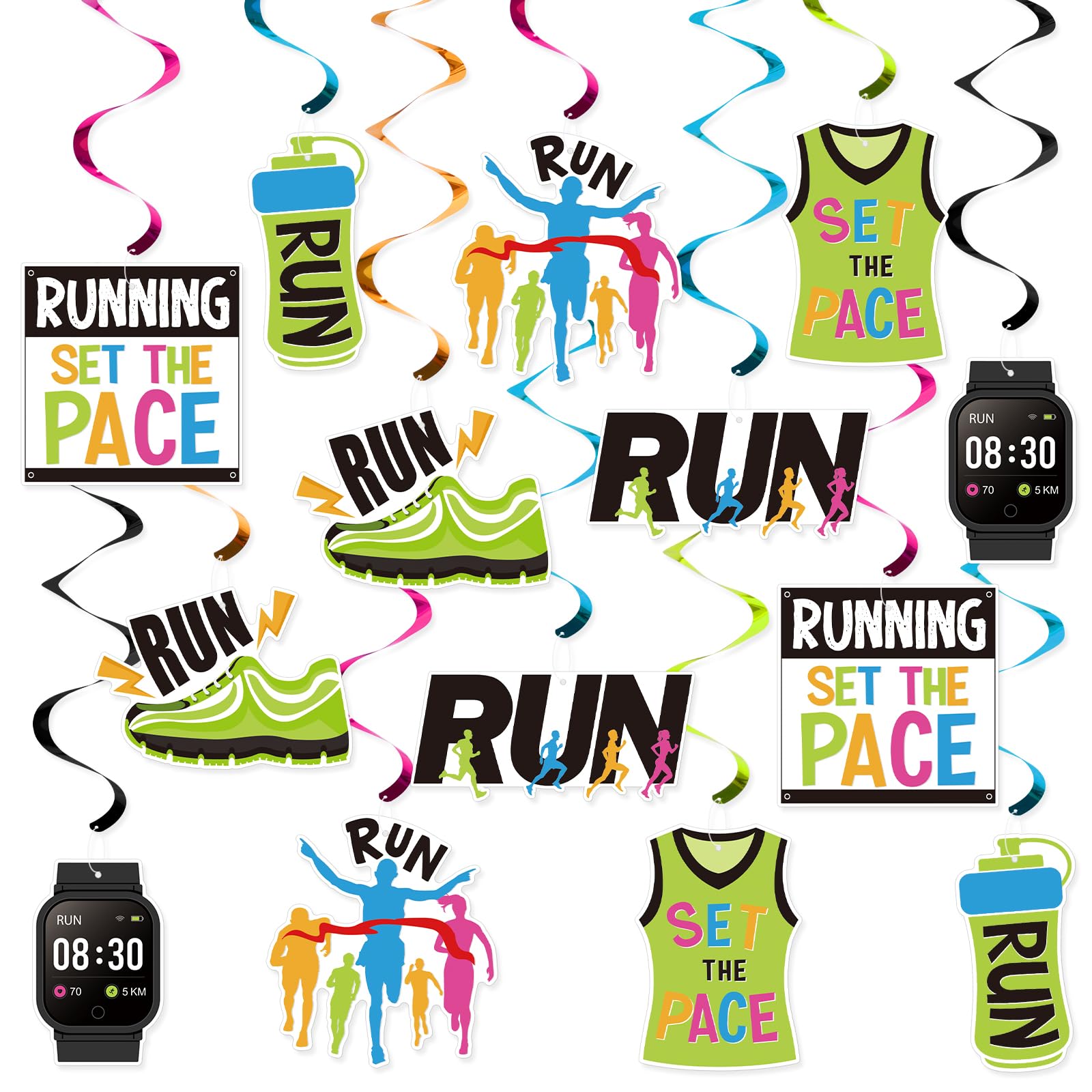 FOZEE Runner Marathon Hanging Swirls, Running Celling Decoration, Marathon Party Hanging Decor, Running Themed Birthday Party Decoartions, 14PCS