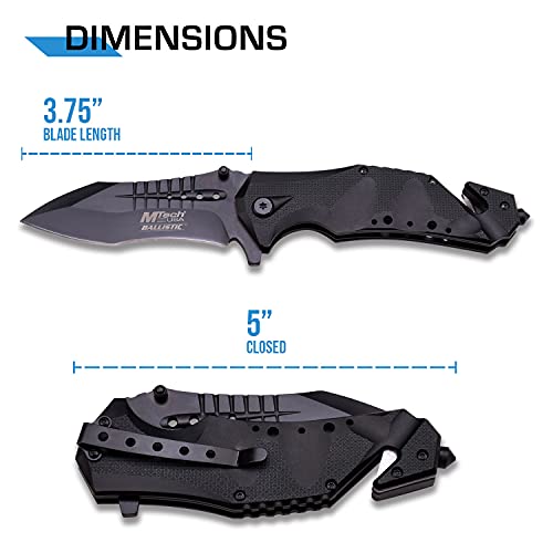 MTech USA β Spring Assisted Folding Knife β Black Stainless Steel Blade and Black Aluminum Handle with Rope Cutter, Glass Punch and Pocket Clip - Hunting, Camping, Survival, Tactical, EDC β MT-A845BK
