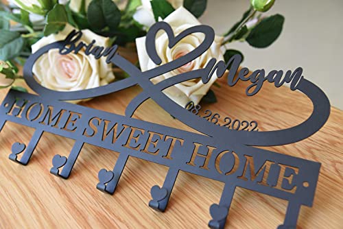 Personalized Key Holder for Wall, Metal Infinity Heart Key Hooks, Key Hooks for Wall, Coat Rack, Custom Name Key Rack, Key Holder Wall Hanging, Custom Name Key Rack, Wedding Housewarming Gift