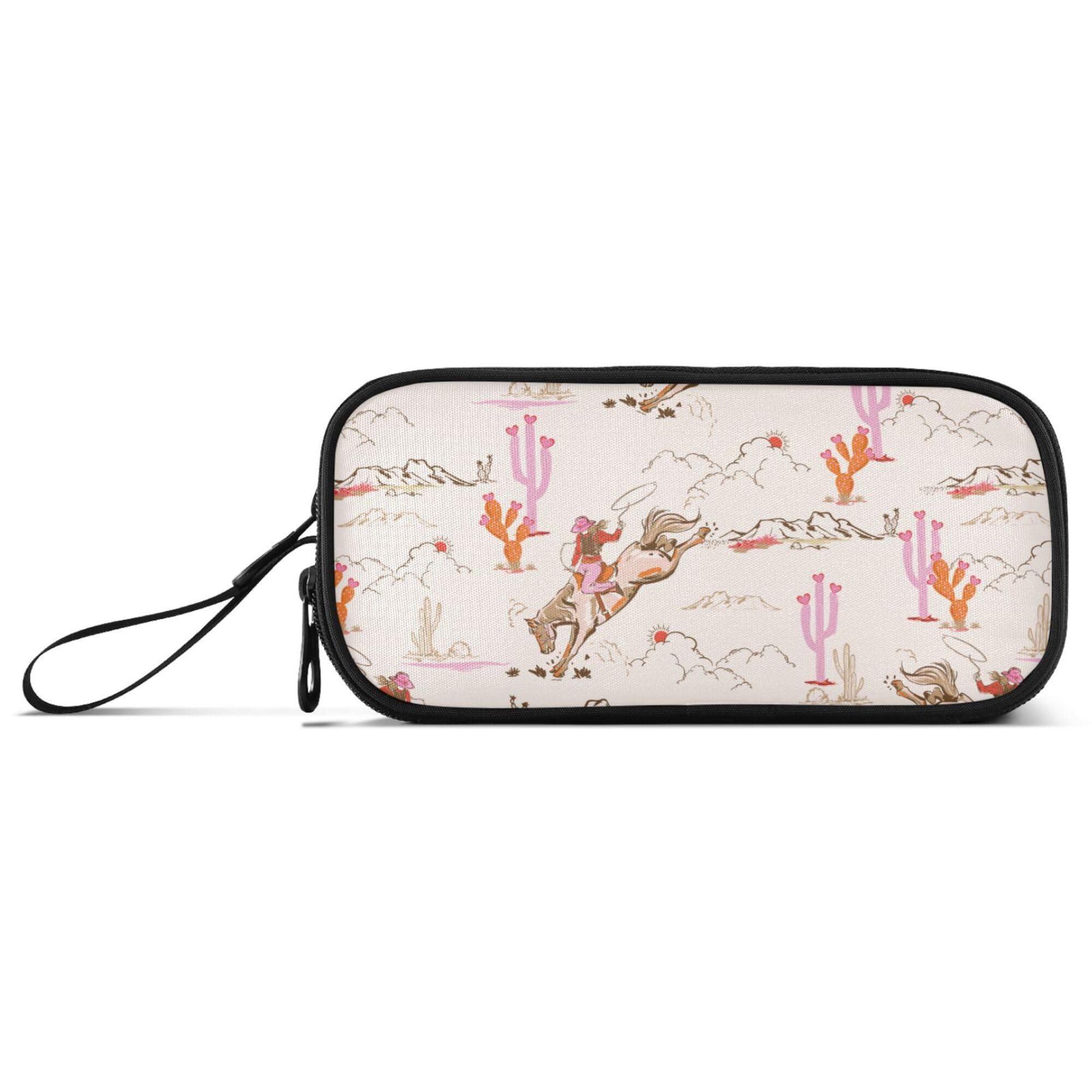 Fisyme Cowgirl Western American Pencil Case Large Capacity Pen Box Makeup Pouch Holder Organizer Stationery Bag for School Office College Traval Adults