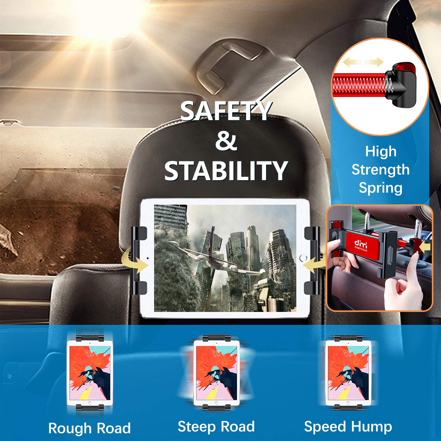 DM Tablet Holder for Car, Car Tablet Holder Back Seat for Kids, Headrest Tablet Holder Car Mount Compatible with iPad/Samsung Galaxy Tab/Switch/Kindle Fire/Microsoft Surface/Mobile Phone (Red)